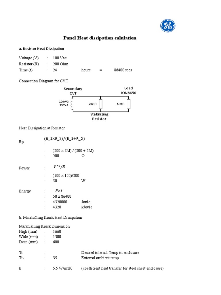 Panel Heat Dissipation Calculation | PDF