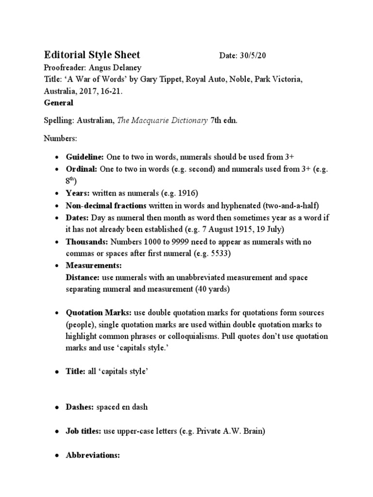 Editorial Style Sheet: General | Download Free PDF | Quotation Mark ...
