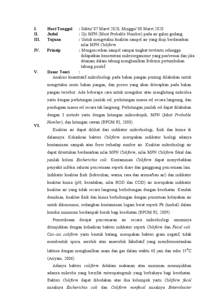 Laporan Mikro MPN | PDF | Sains & Matematika