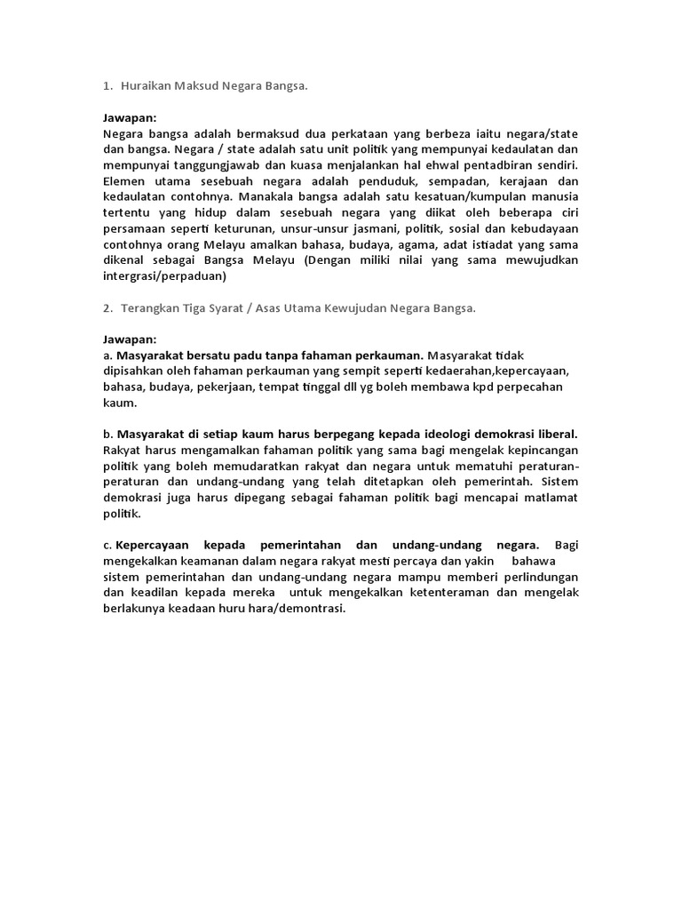 Huraikan Maksud Negara Bangsa | PDF