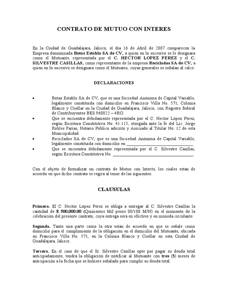 Contrato de Mutuo Con Interes | PDF | Gobierno