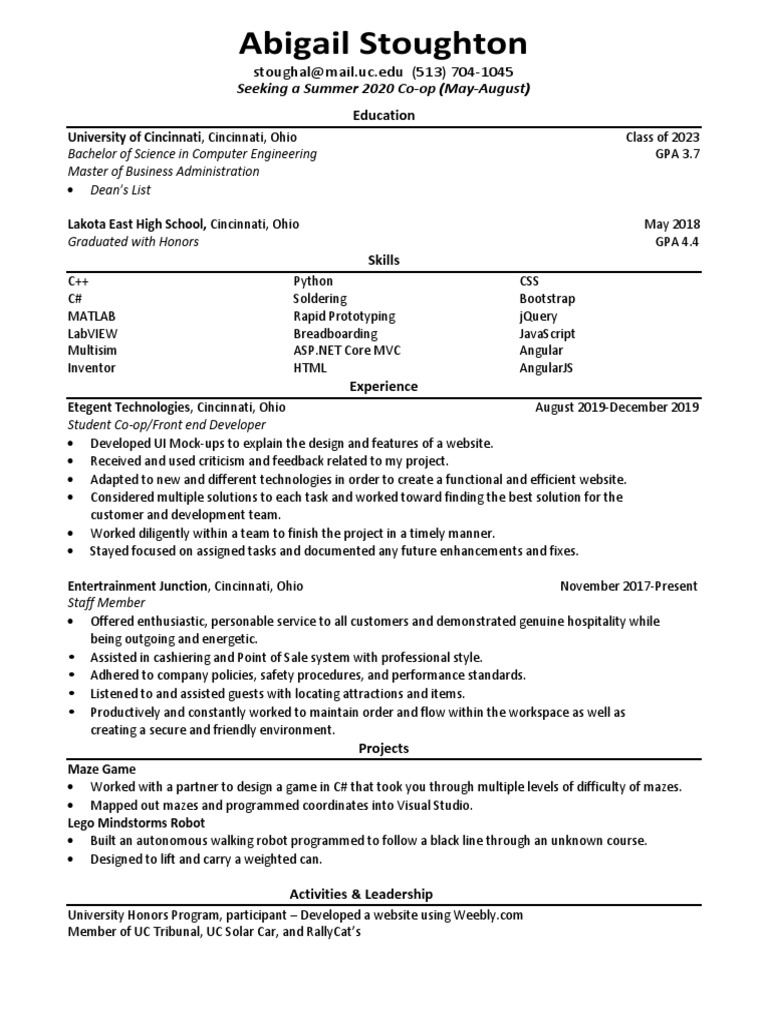 Resume-Abigail Stoughton | PDF | Angular Js | Computing