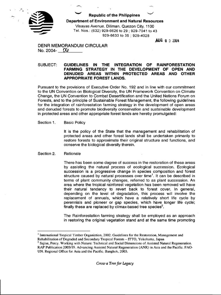 DENR DMC 2004-06 Guidelines in Reforestation | PDF | Forests | Biodiversity