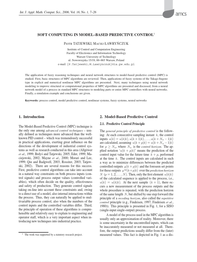 Soft Computing in Model Based Predictive Control | PDF | Mathematical Optimization | Control Theory