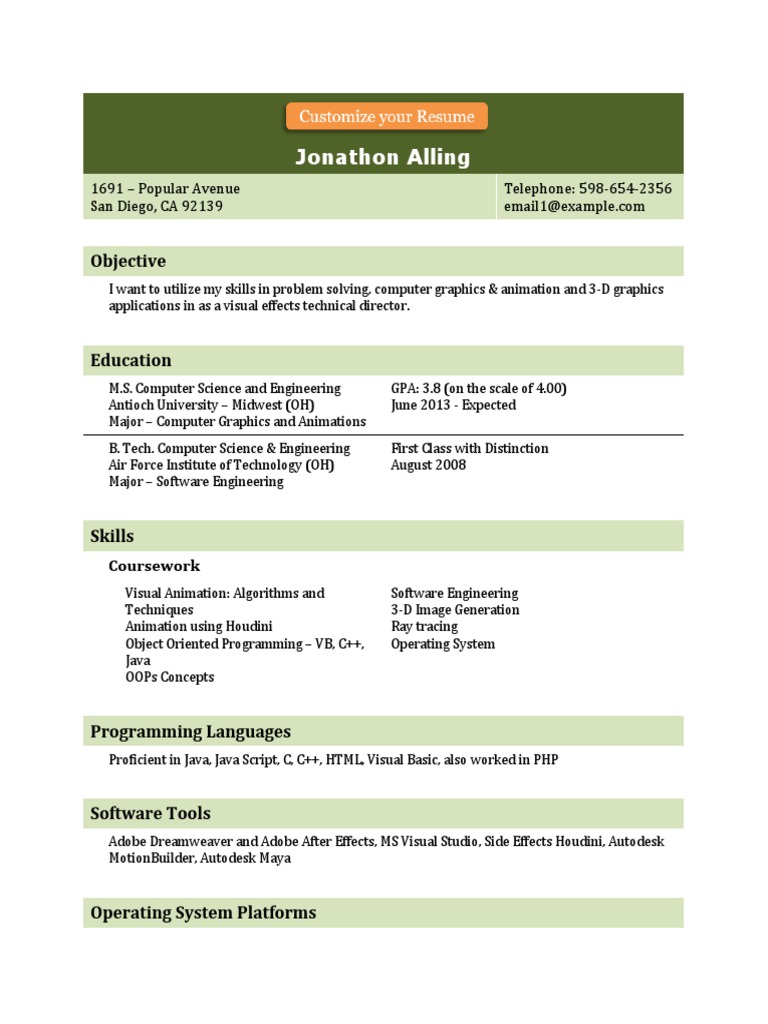Resume Template For It Graduate | PDF | Graphics | 3 D Computer Graphics