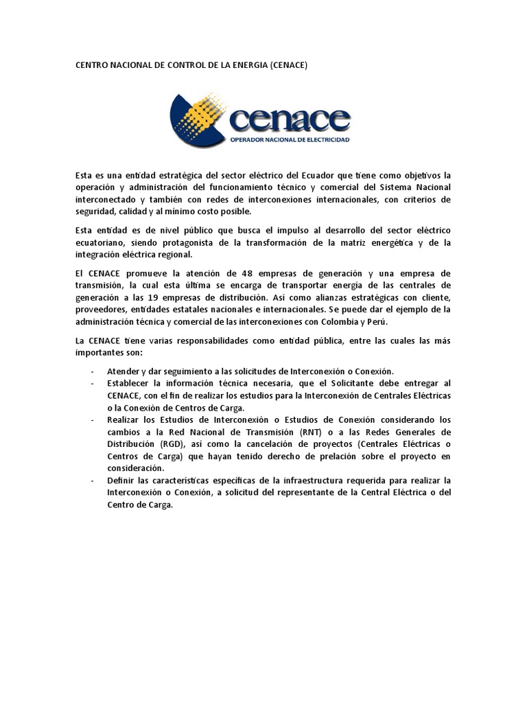 Centro Nacional de Control de La Energia | PDF