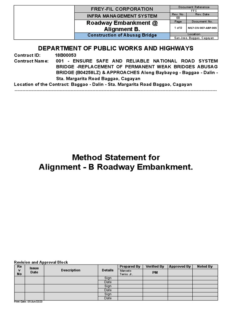 MS Embankment Work at Alignment B. | Download Free PDF | Road | Elevator