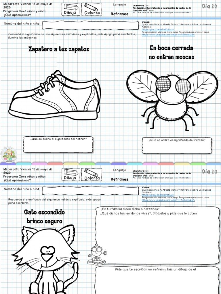 Zapatero a tus zapatos En boca cerrada no entran moscas: Dibuja Colorea