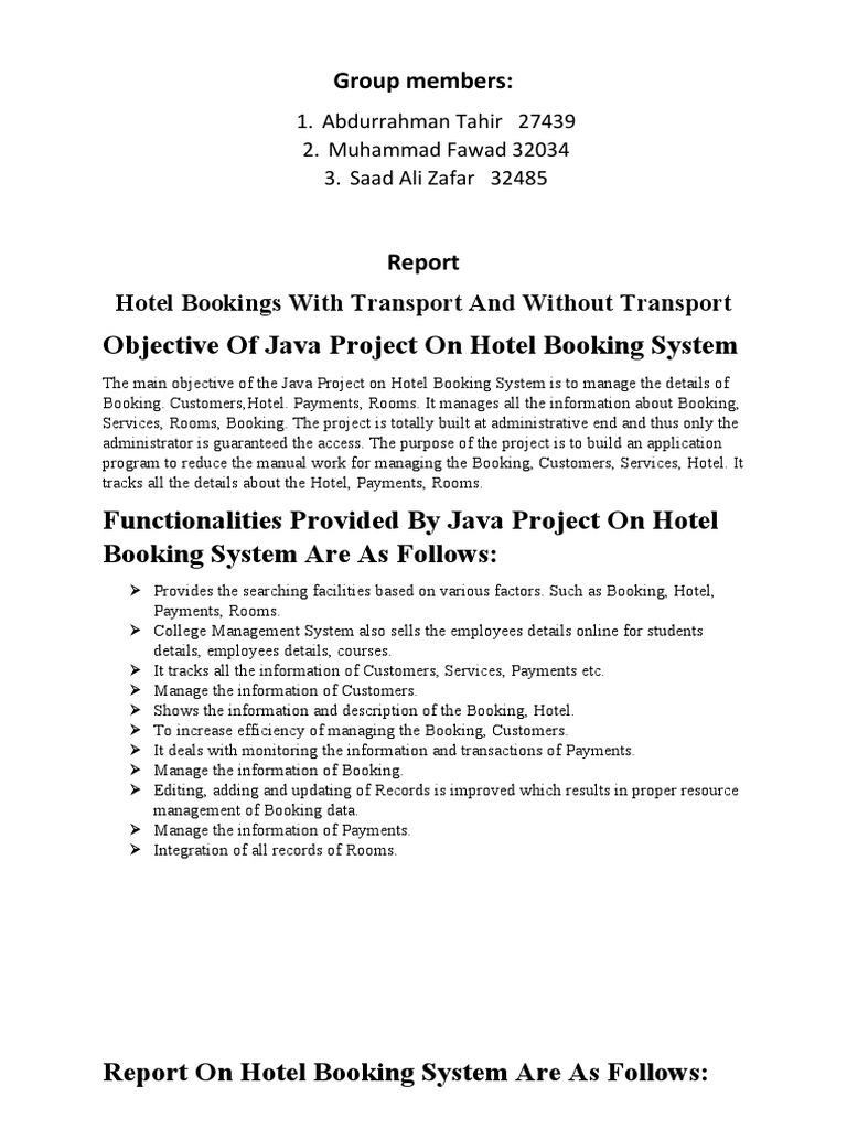Objective of Java Project On Hotel Booking System: Group Members | PDF ...