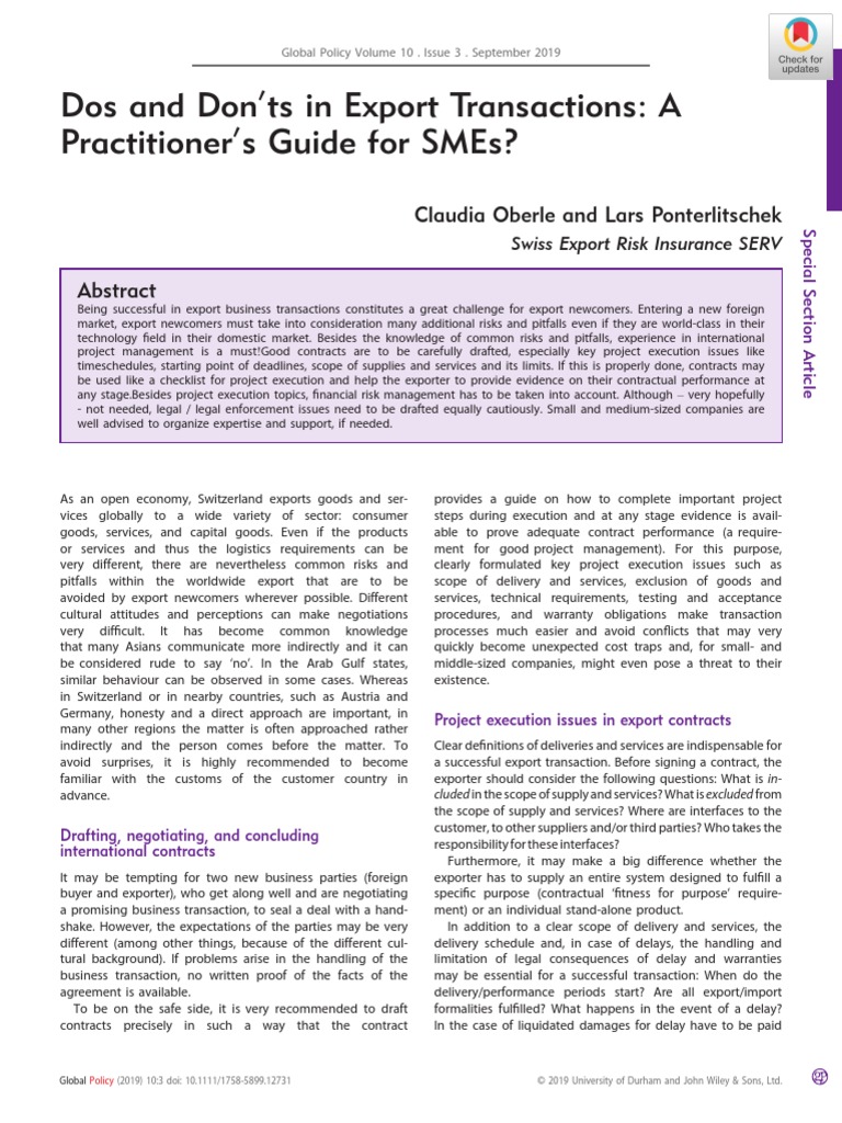 Dos and Don 'Ts in Export Transactions: A Practitioner 'S Guide For Smes? | PDF | Exports ...