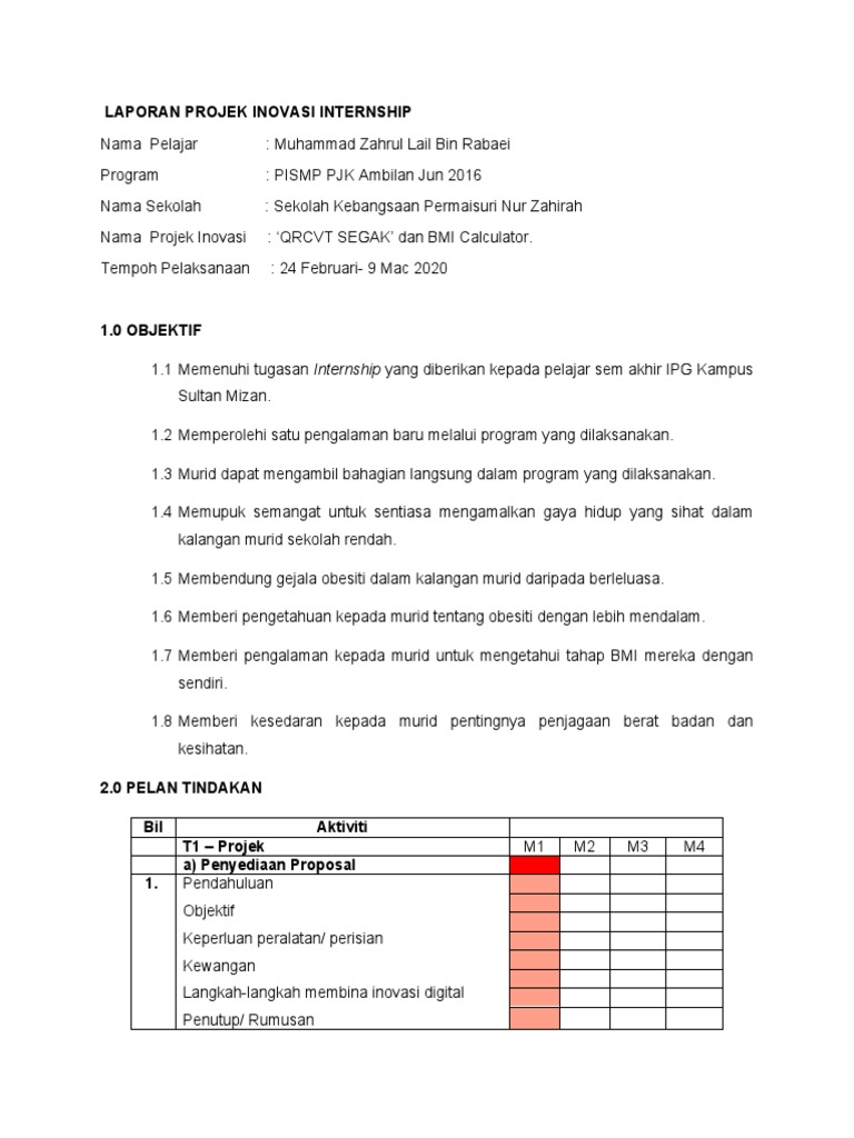 Laporan Projek Inovasi Internship Muhammad Zahrul | PDF