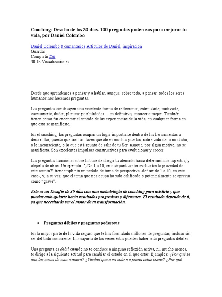 Coaching PREGUNTAS PODEROSAS | PDF | Conceptos psicologicos | Sicología