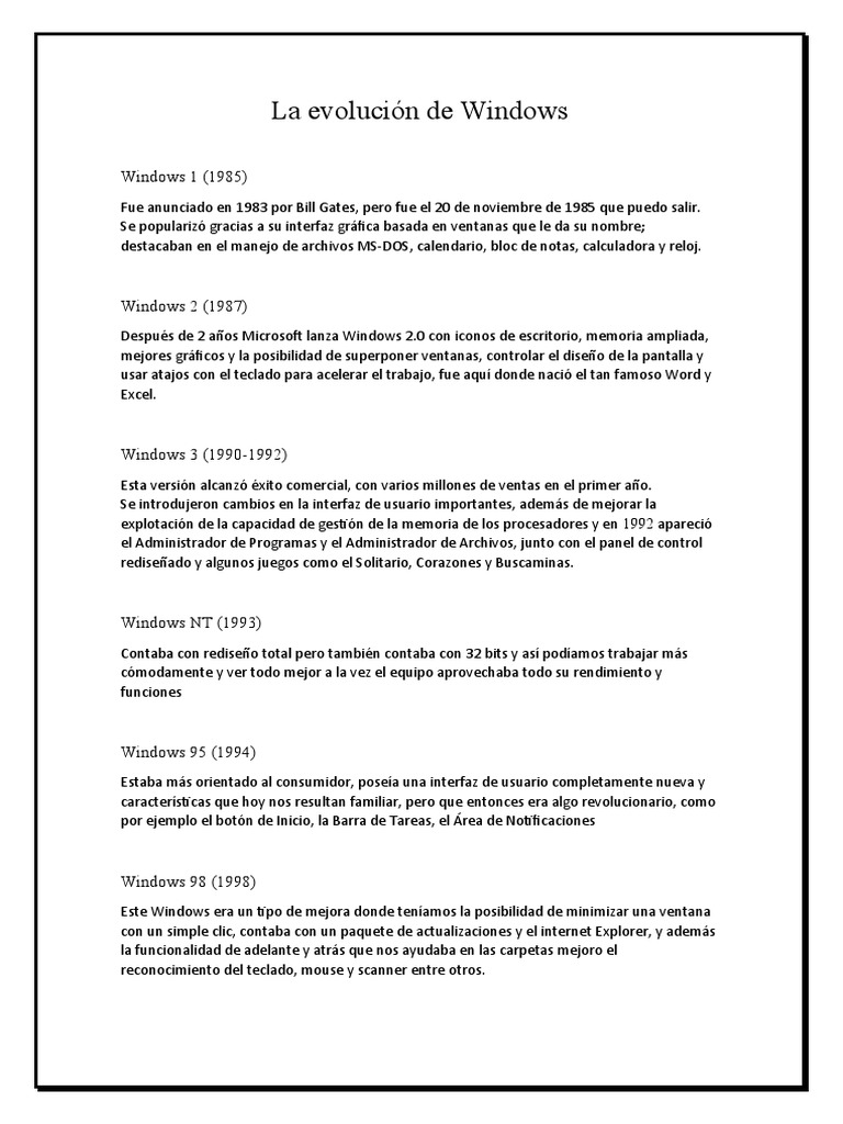 La Evolución de Windows | PDF | Windows 7 | Microsoft Windows