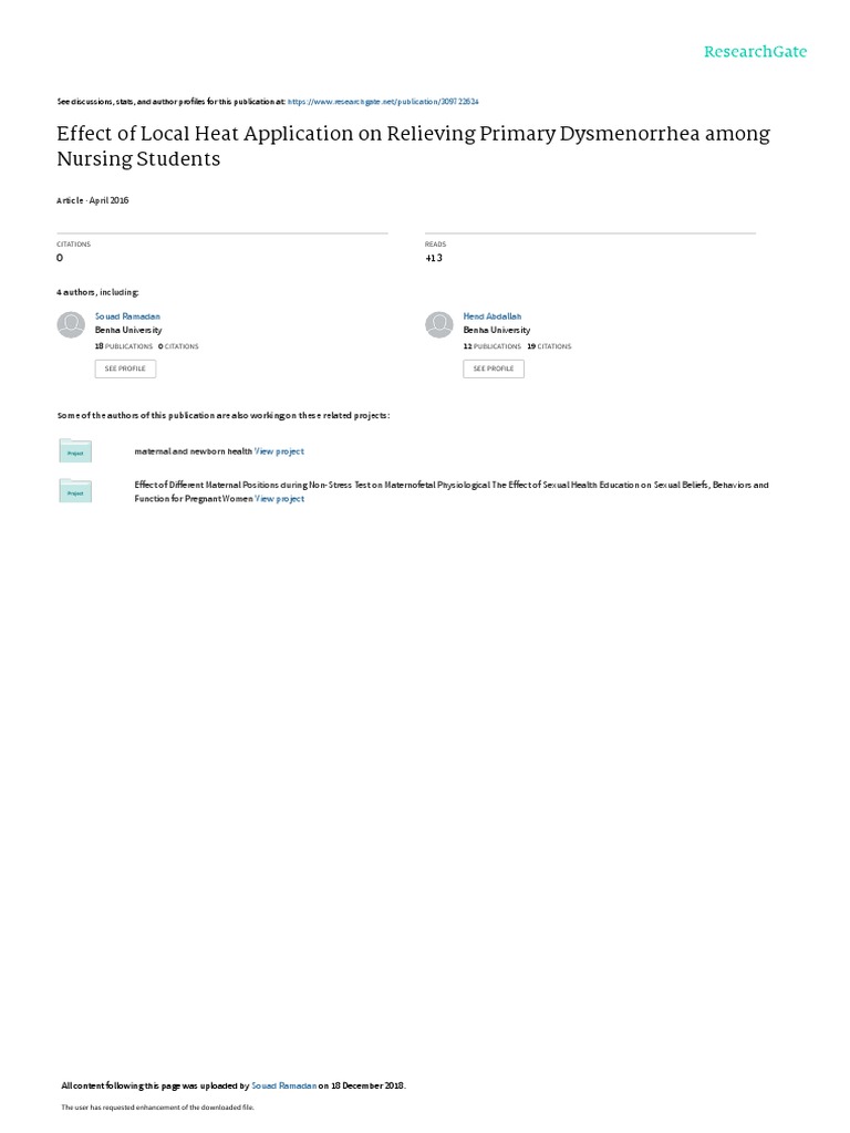Effectiveness of Local Heat Application in Relieving Primary ...