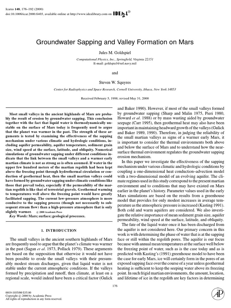 Groundwater Sapping and Valley Formation On Mars: Computational Physics ...