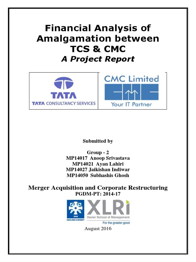 Financial Analysis of Amalgamation Between TCS CMC A Project Report PDF | PDF | Discounted Cash ...