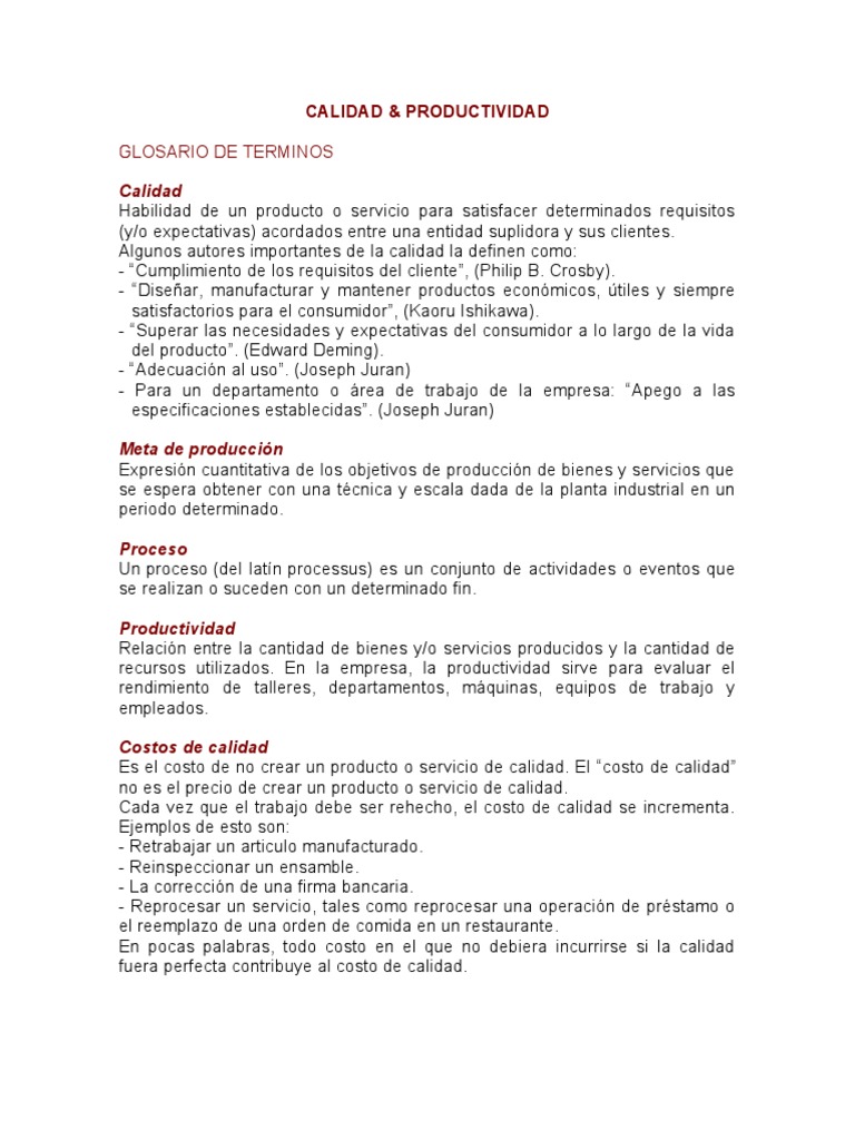 Ejemplos de Calidad y Productividad | PDF | Gestión de la calidad ...