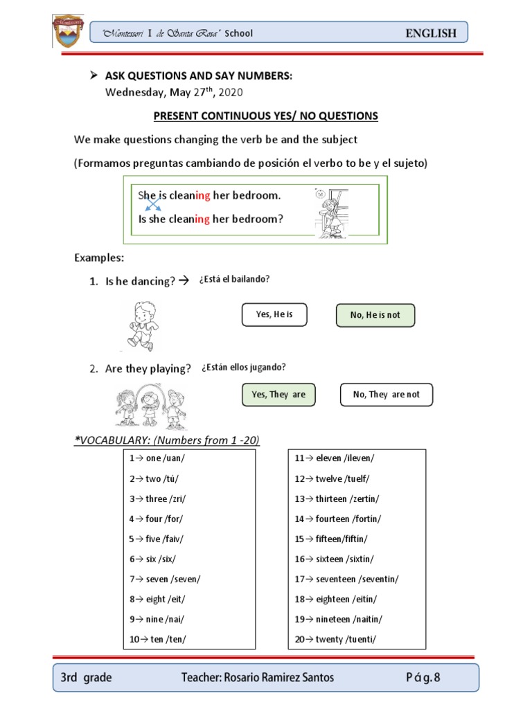 Present Continuous Yes/ No Questions: Ing Ing | PDF