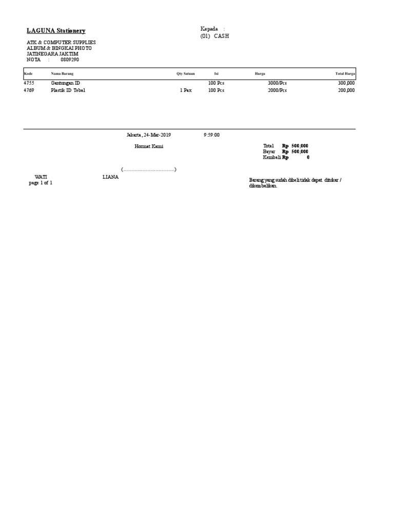 Form Nota Dot Matrik | PDF