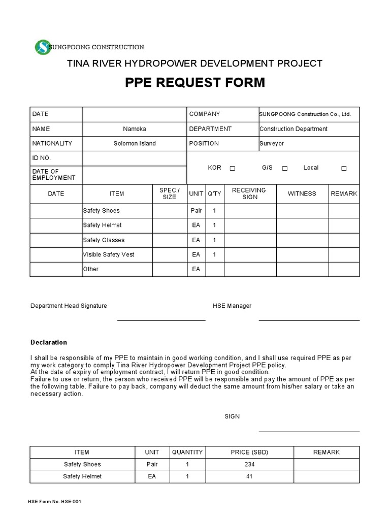 Ppe Request Form: Tina River Hydropower Development Project | PDF ...