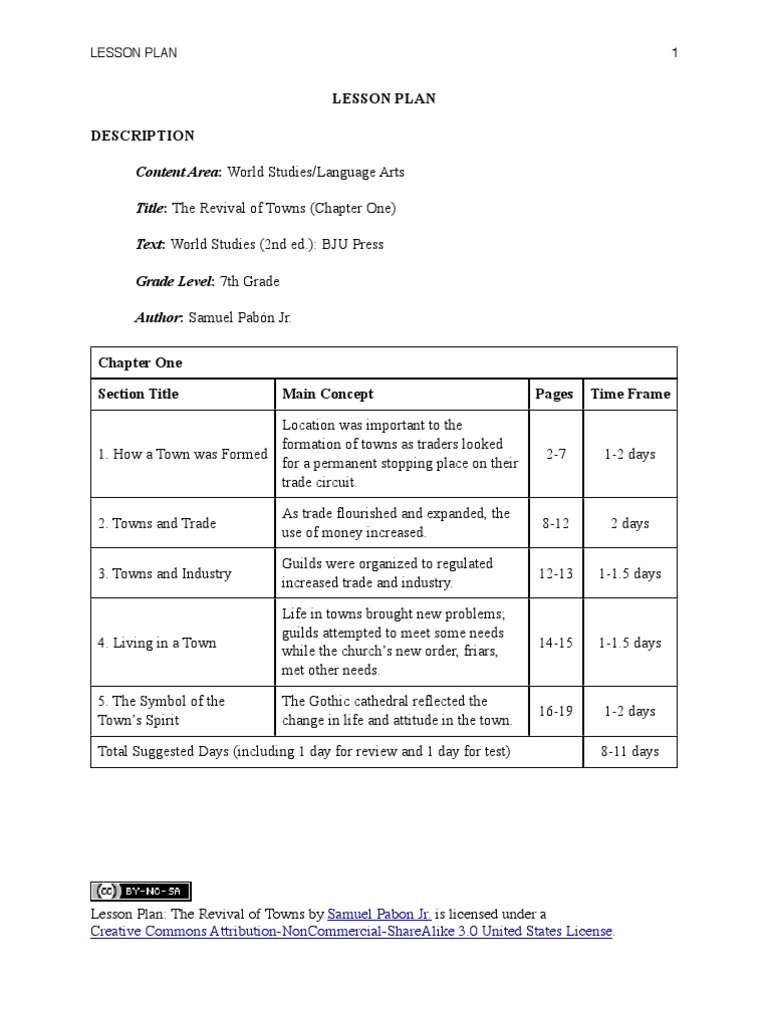 Lesson Plan: Revival of Towns by Samuel Pabon Jr. | PDF | Learning ...
