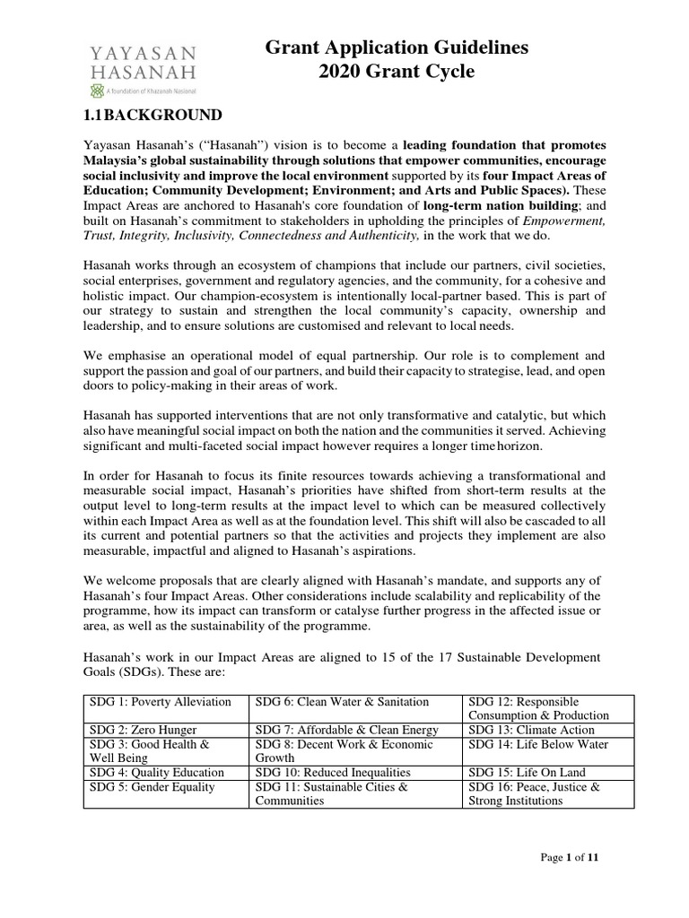 Grant Application Guidelines 2020 Grant Cycle: 1.1 Background | PDF ...