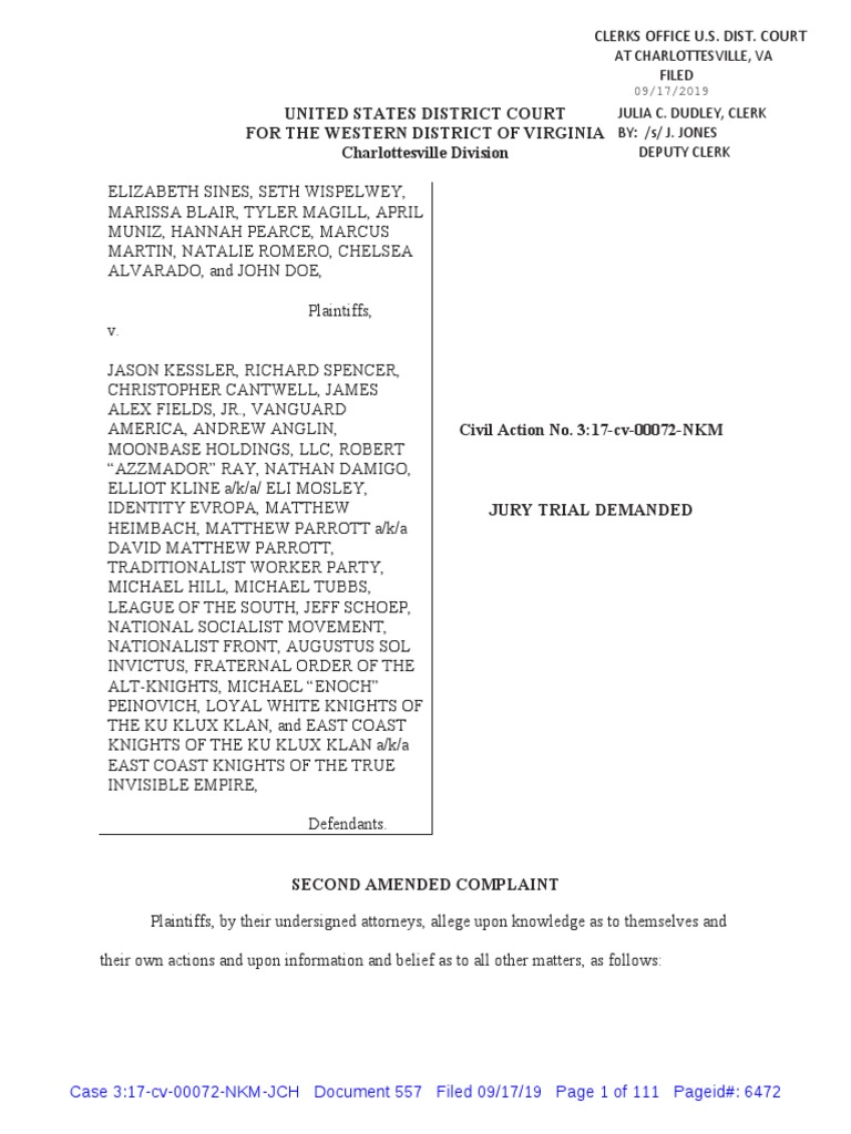 Second Amended Complaint - No. 3:17-cv-00072 - Sines vs. Kessler | PDF | Sources | Evidence