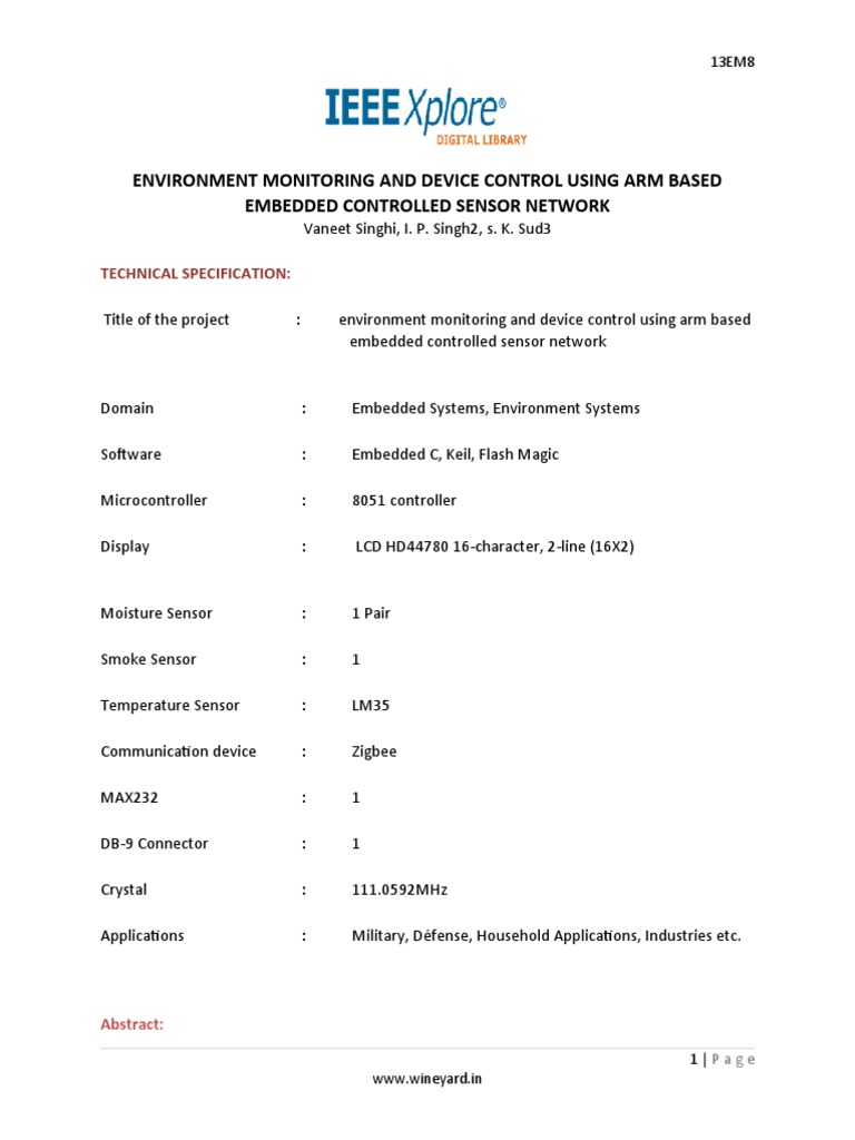 Environment Monitoring and Device Control Using Arm Based Embedded Controlled Sensor Network ...