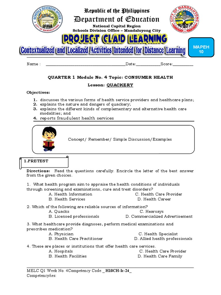 Quarter 1 Module No. 4 Topic: Consumer Health Lesson: QUACKERY | PDF ...