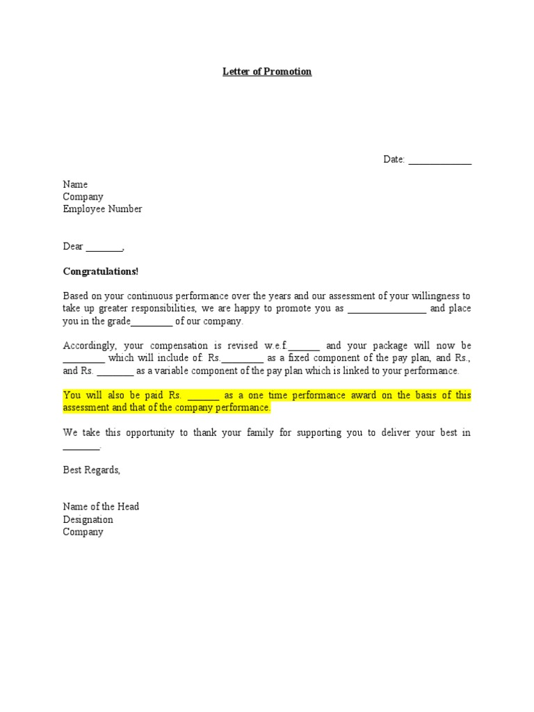 Promotion Letter Template | PDF
