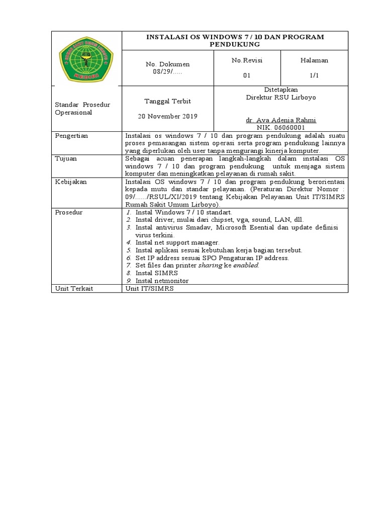 SPO Instalasi OS Win 7, 10 & Program Pendukung | PDF
