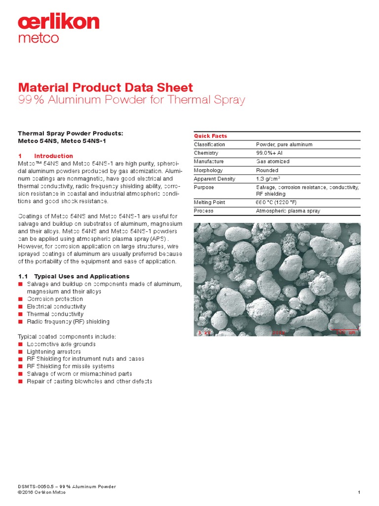 Metco 54NS-1 (Aluminum Seal Coat) PDF | PDF | Aluminium | Metals