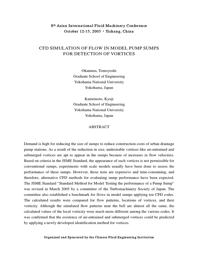 CFD Simulation of Flow in Model Pump Sumps For Detection of Vortices | PDF | Vortices ...