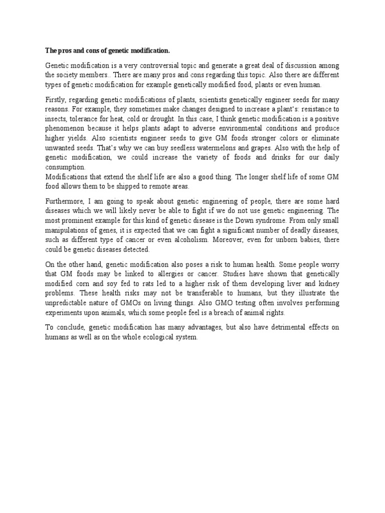 The Pros and Cons of Genetic Modification | PDF | Genetically Modified ...