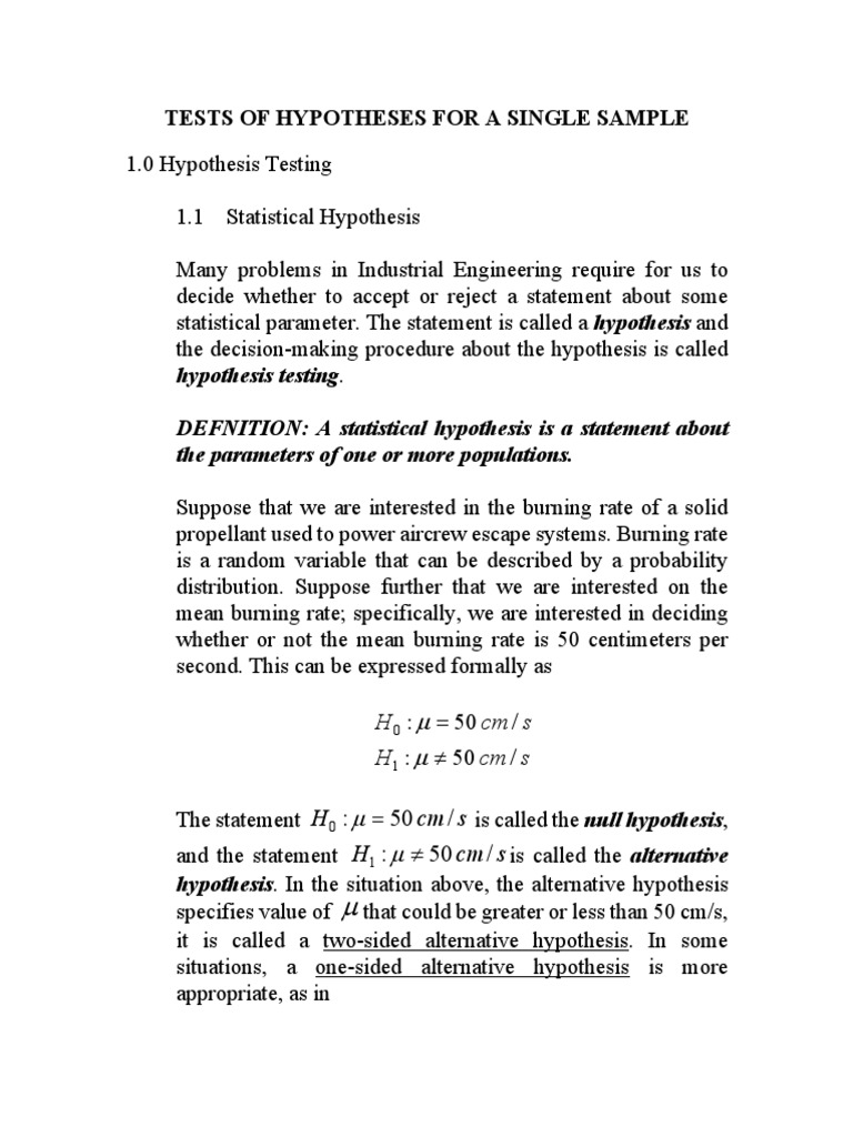 Hypothesis Testing for Single Samples | PDF | Statistical Hypothesis ...