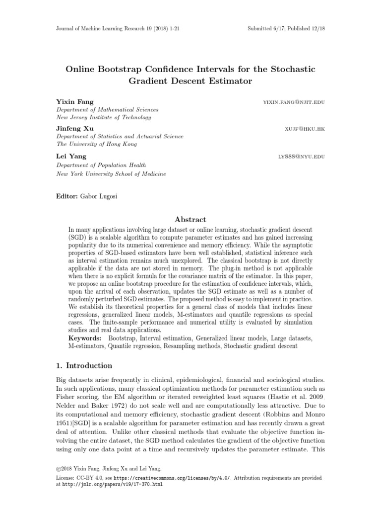Online Bootstrap Confidence Intervals For The Stochastic Gradient Descent Estimator | PDF ...