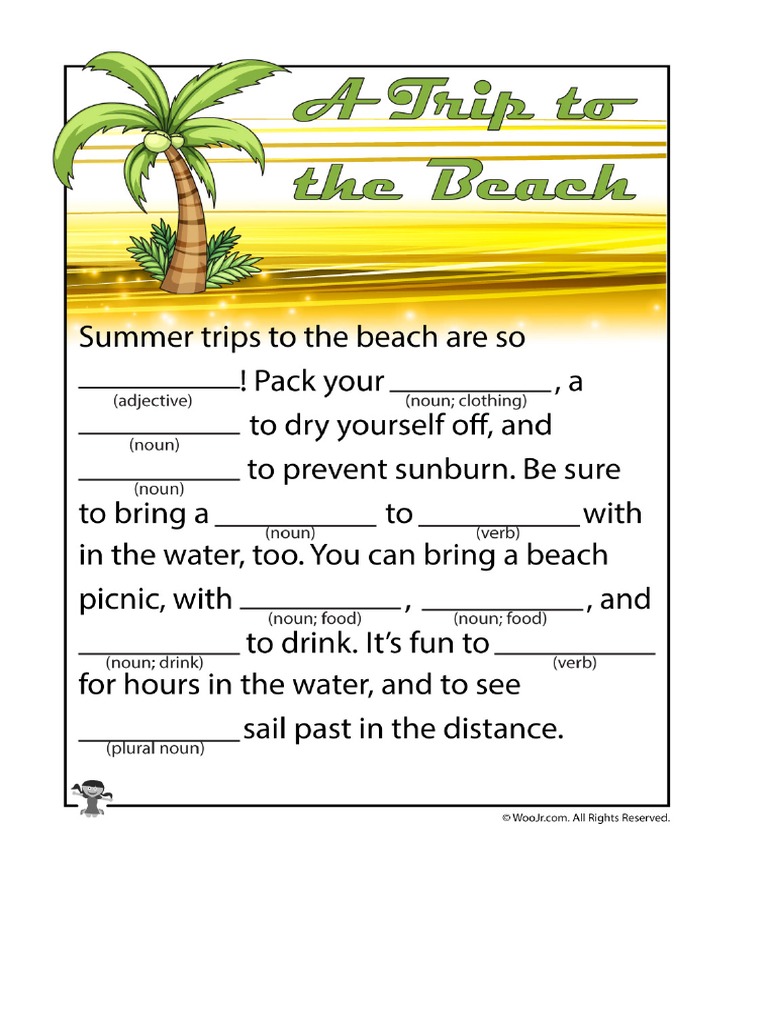 A Trip To The Beach Printable Mad Libs Woo 33 JR Kids Activities | PDF