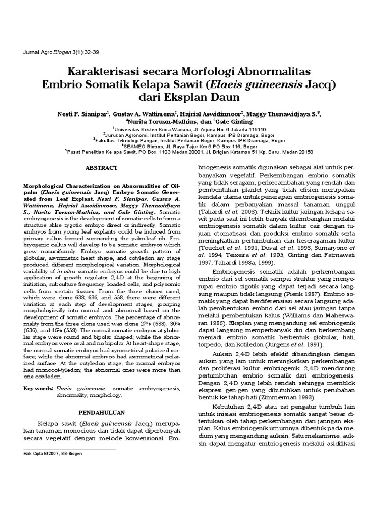 Karakterisasi Secara Morfologi Abnormalitas Embrio Somatik Kelapa Sawit ...