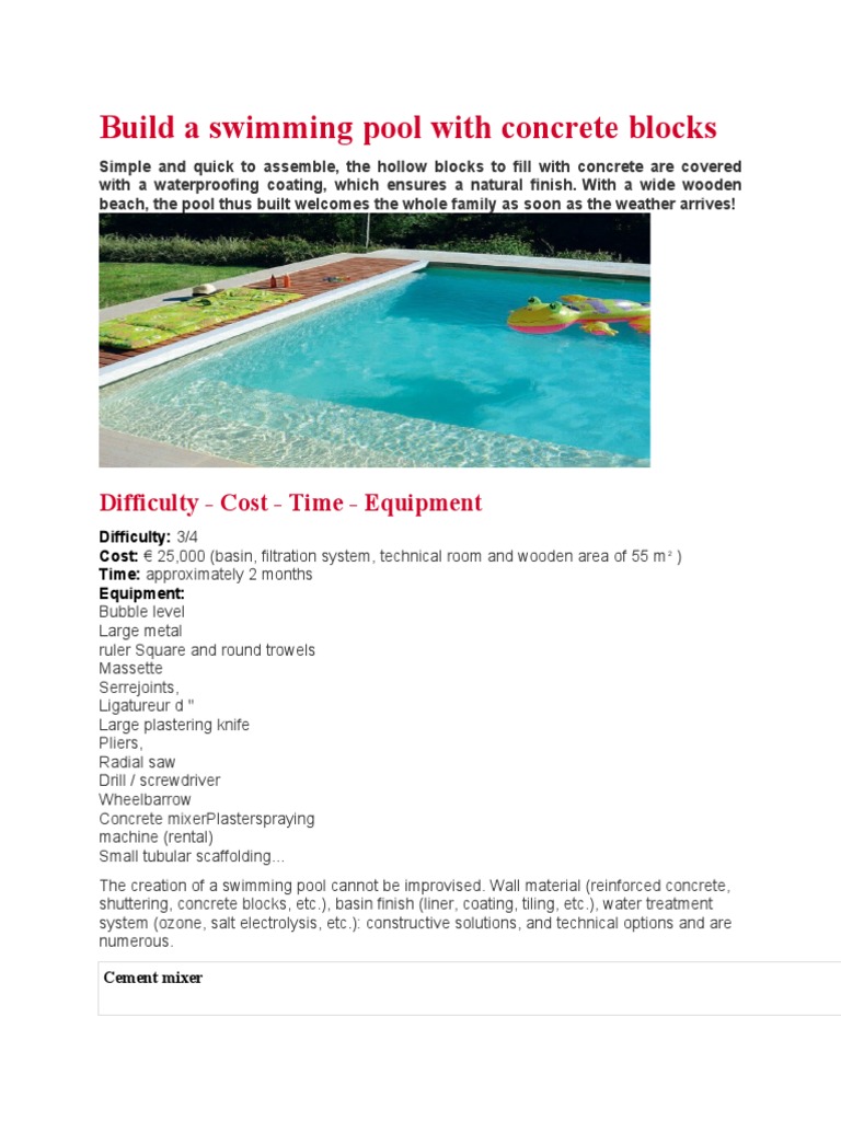 Building a Concrete Block Swimming Pool | PDF | Concrete | Economic Sectors