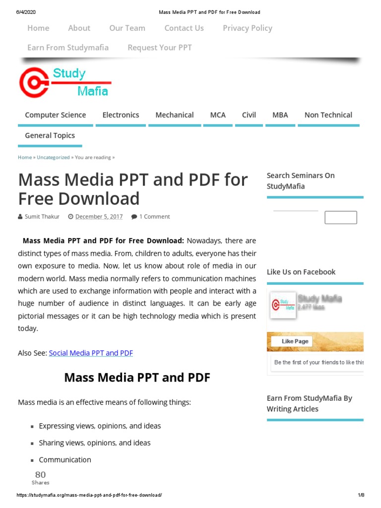 Mass Media PPT and PDF For | PDF | Microsoft Power Point | Mass Media
