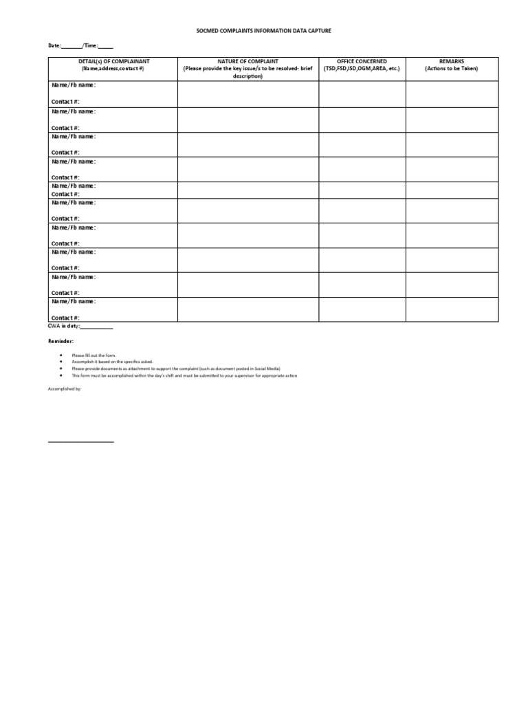Socmed Complaints Information Data Capture | PDF