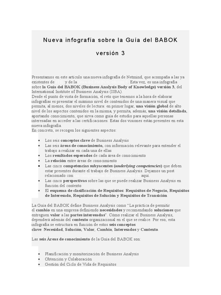 Nueva Infografía Sobre La Guía Del BABOK Versión 3 | PDF | Itil | Ciencias de la Información