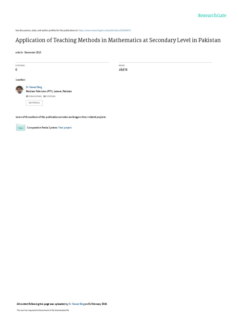 Application of Teaching Methods in Mathematics | PDF | Teaching Method | Teaching Mathematics