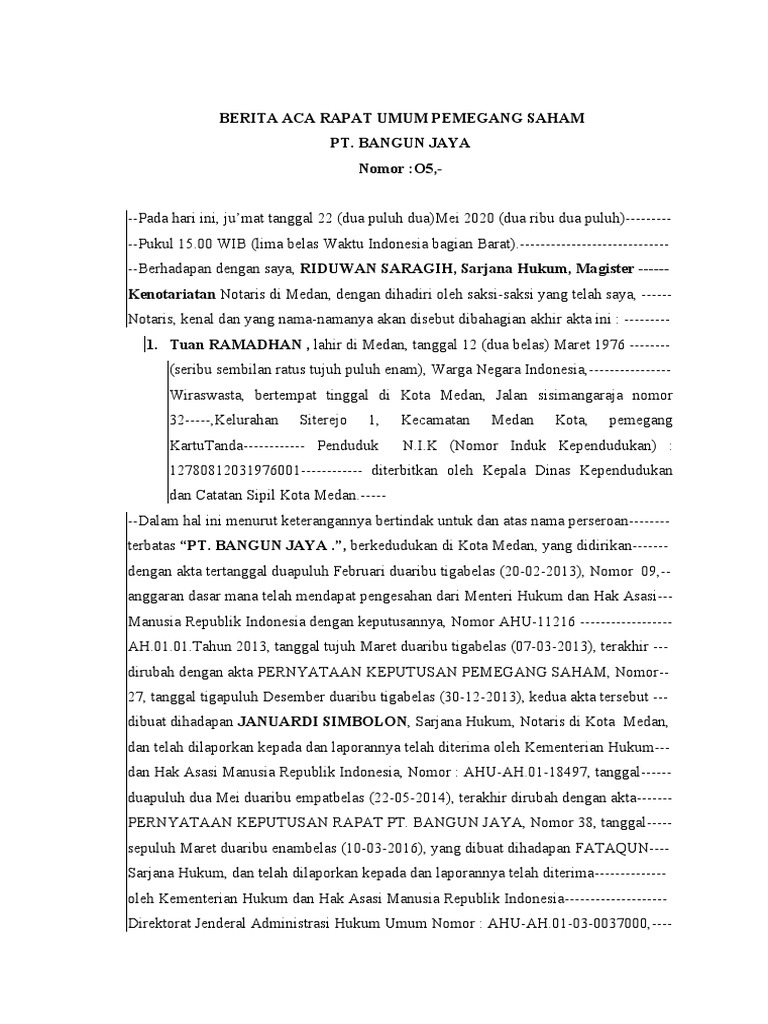 Berita Acara Rapat Rups PT | PDF