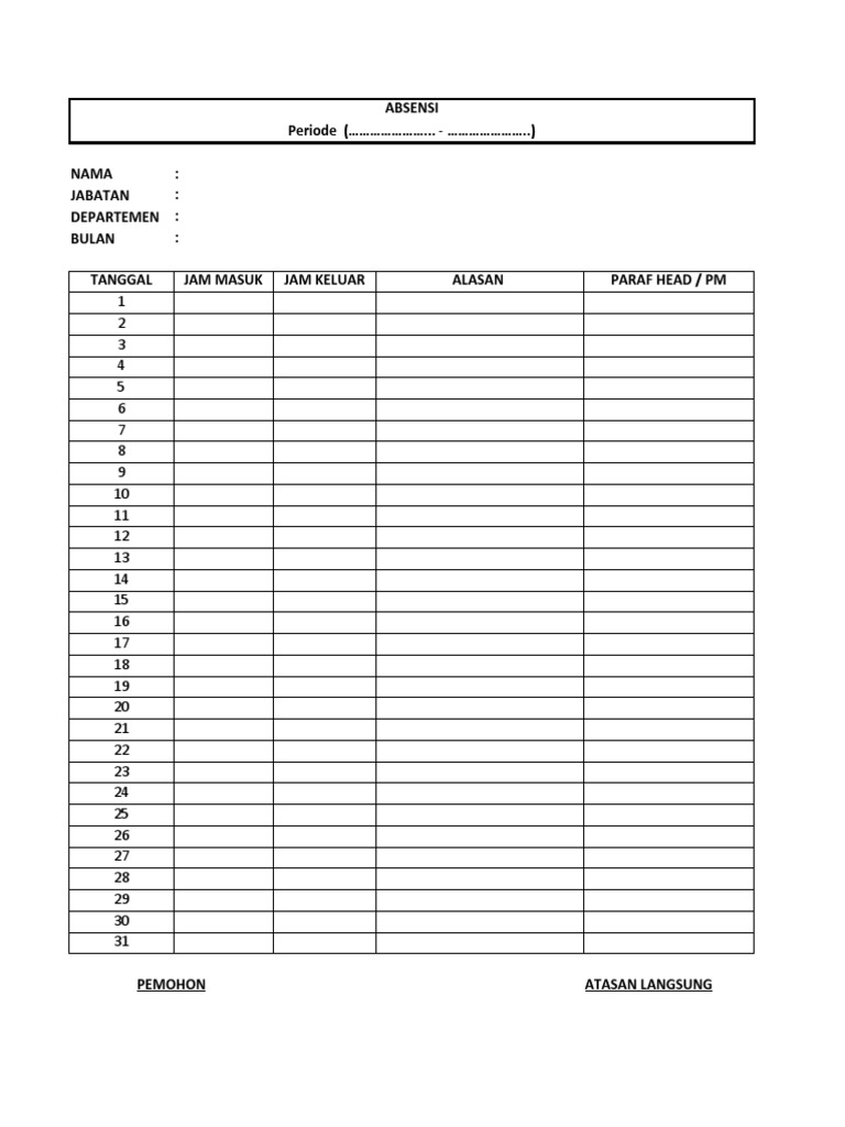 Form Absen Manual | PDF | Metode & Bahan Ajar | Komputer
