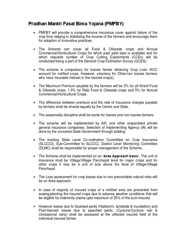 Pradhan Mantri Fasal Bima Yojana (PMFBY) | PDF | Crop Insurance | Insurance