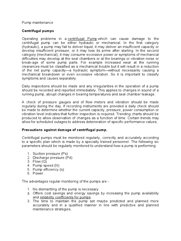 Centrifugal pump maintenance schedule | PDF | Pump | Bearing (Mechanical)