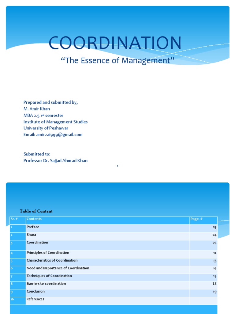 Importance of Coordination in Management | PDF | Shura | Psychological ...