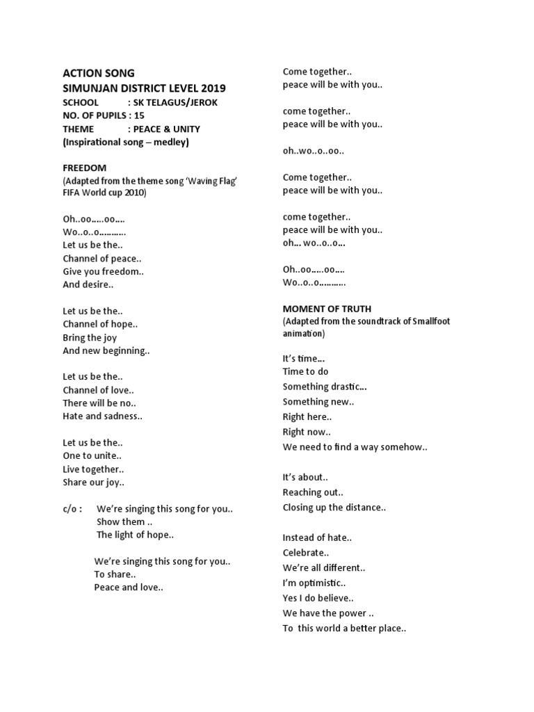Action Song Lyrics SK Telagusjerok 2019 | PDF