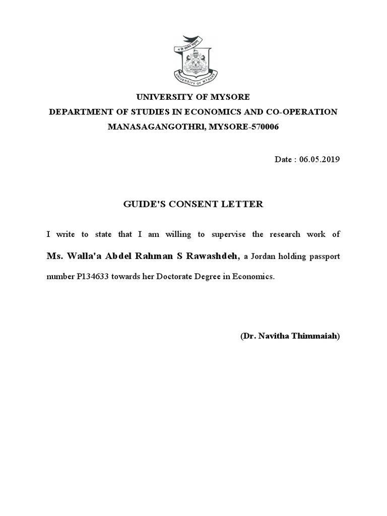 Guide's Consent Letter for Doctoral Research | PDF